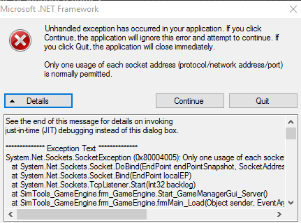 Bug - i have an unhandled exception with simtools