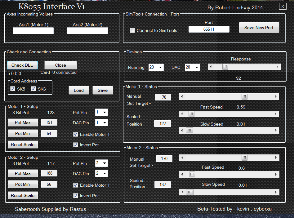 Tutorial - Velleman (K8055/VM110N)-Sabertooth-->Simtools Setups.