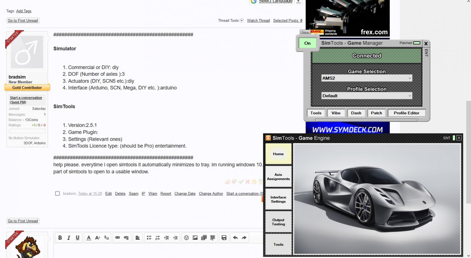 Question - simtools minimizes to tray
