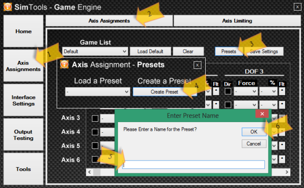 Saving an Axis Assignment Preset - XSimulator Motion Simulator